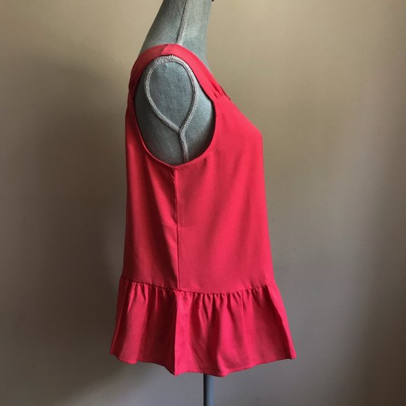 LOFT | Tops | Loft Square Neck Peplum Shell Shiny Coral | Poshmark